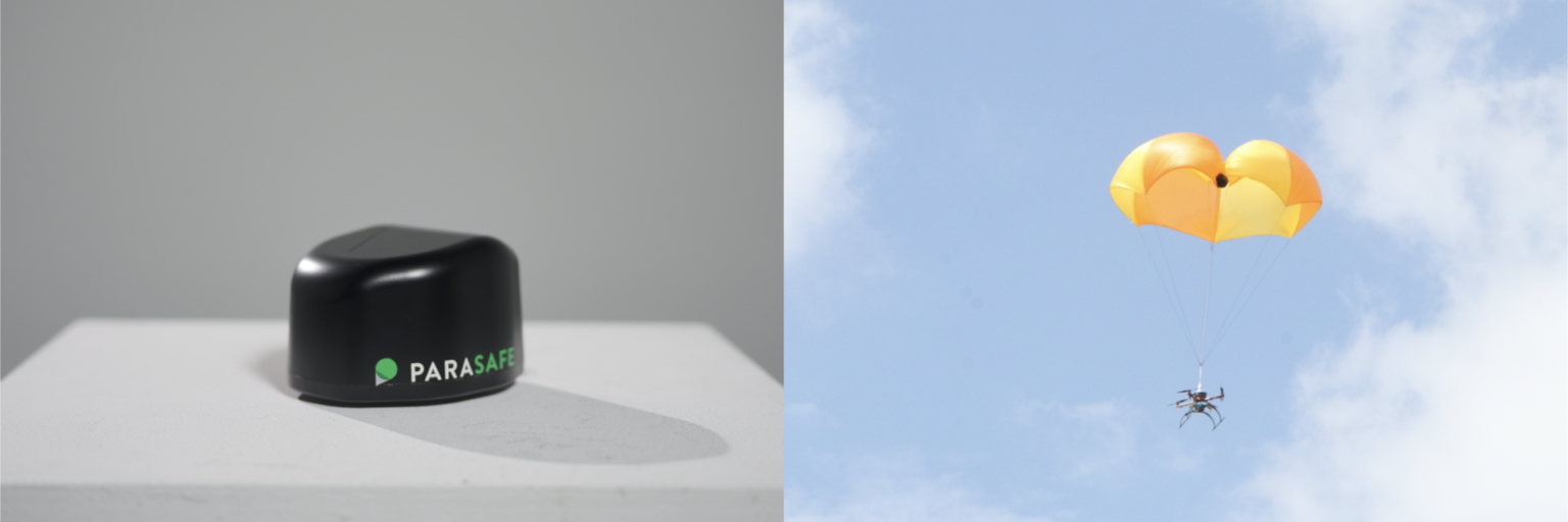 The Drone mounted with NIPPON KAYAKU’s parachute system “PARASAFE ...