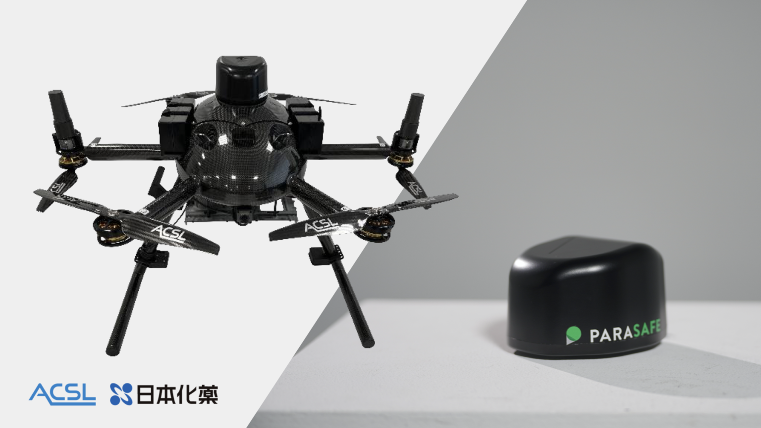 The Drone mounted with NIPPON KAYAKU’s parachute system “PARASAFE ...